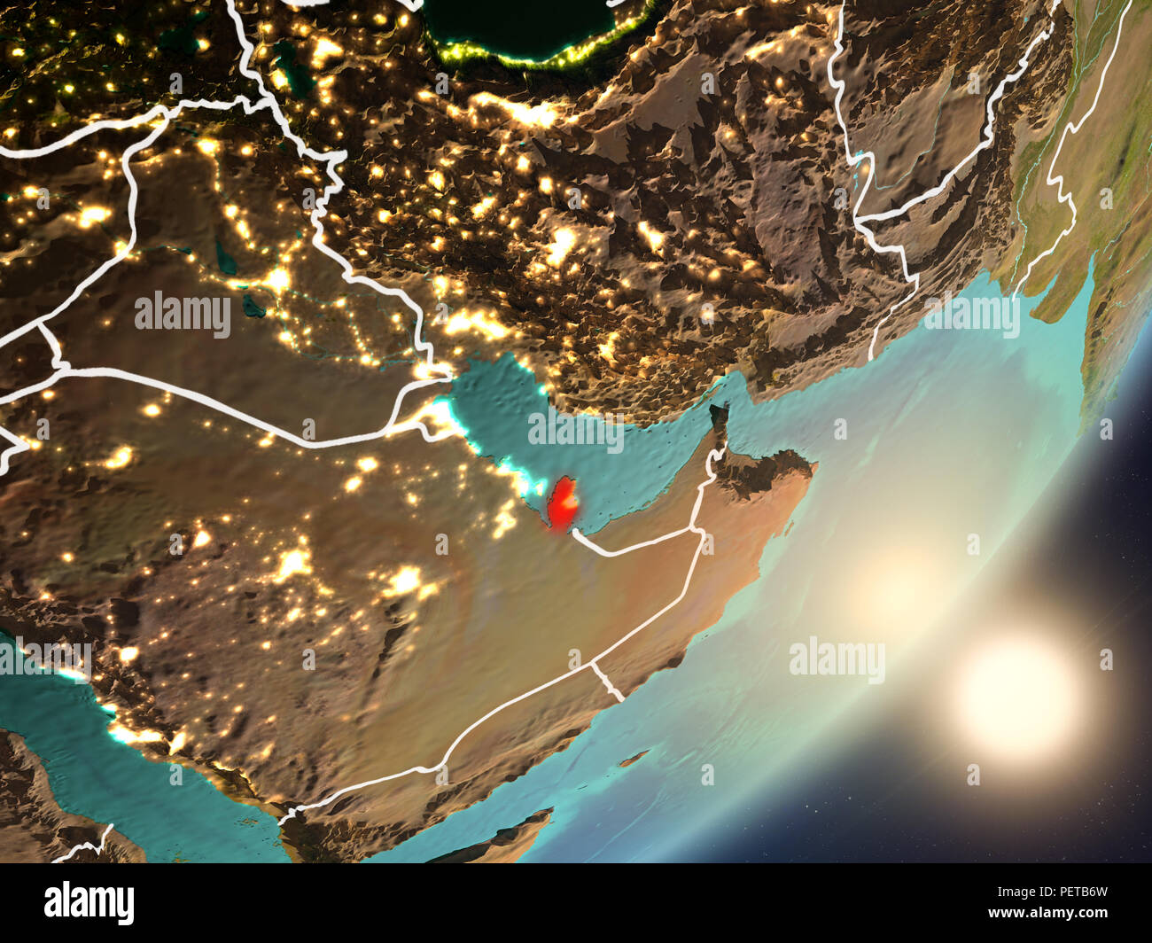 Qatar from space with highly detailed surface textures and visible ...