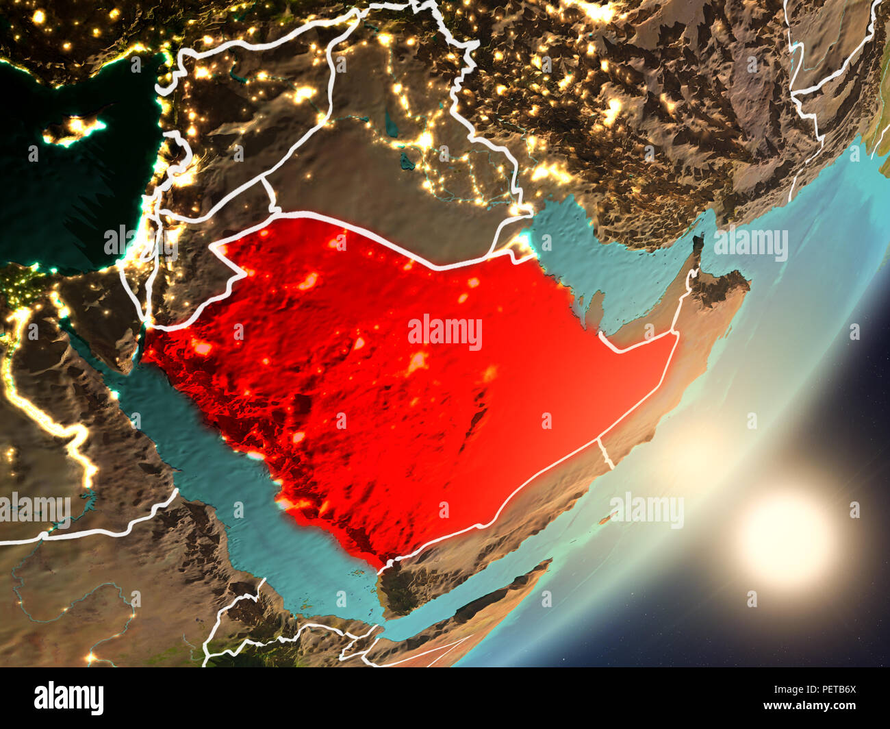 Saudi Arabia from space with highly detailed surface textures and ...