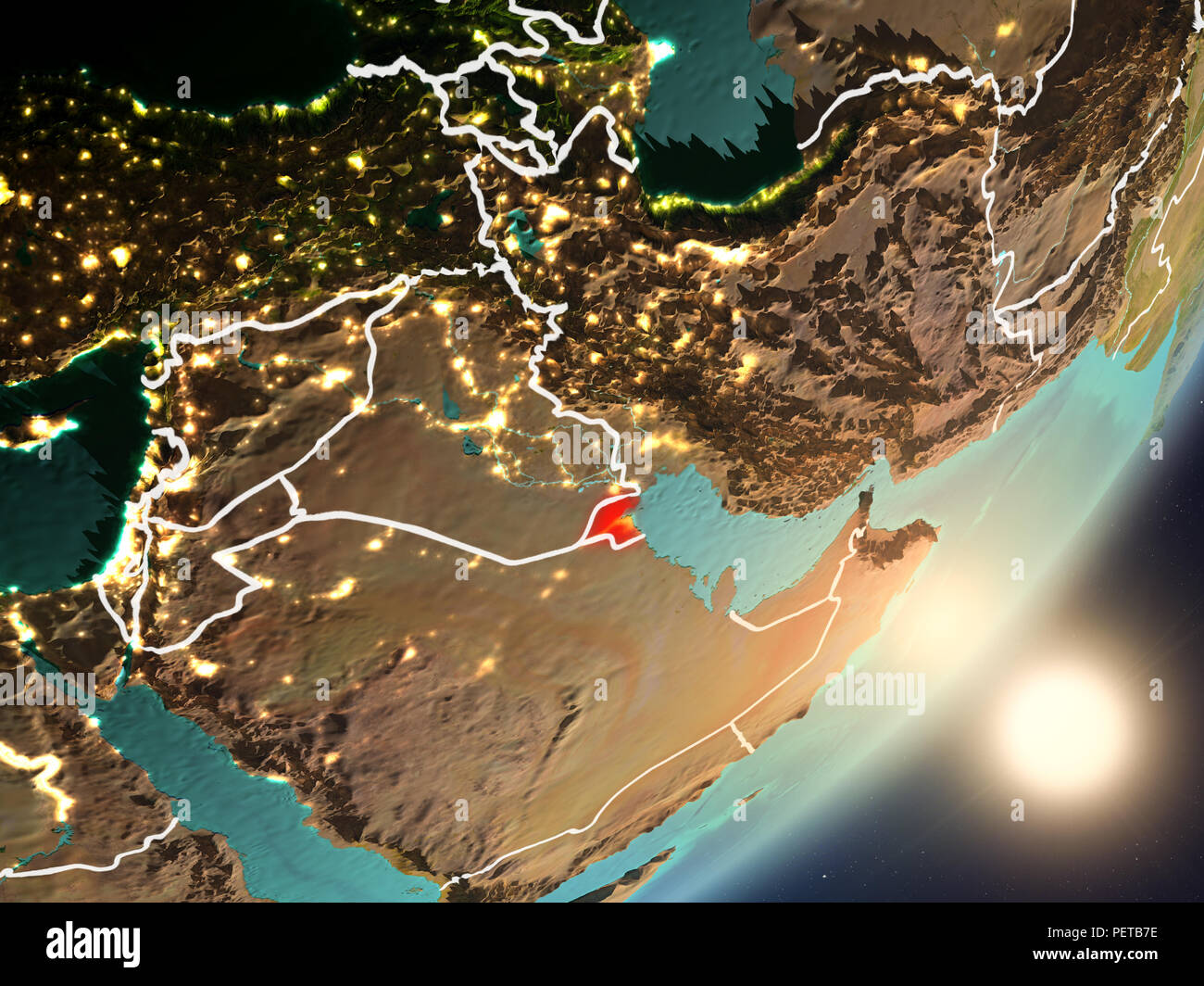 Kuwait from space with highly detailed surface textures and visible ...