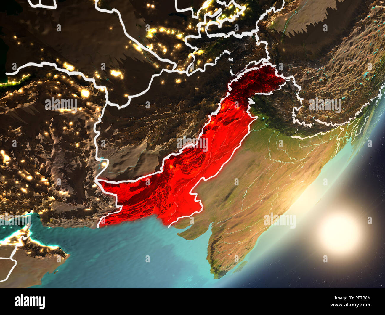 Pakistan from space with highly detailed surface textures and visible ...