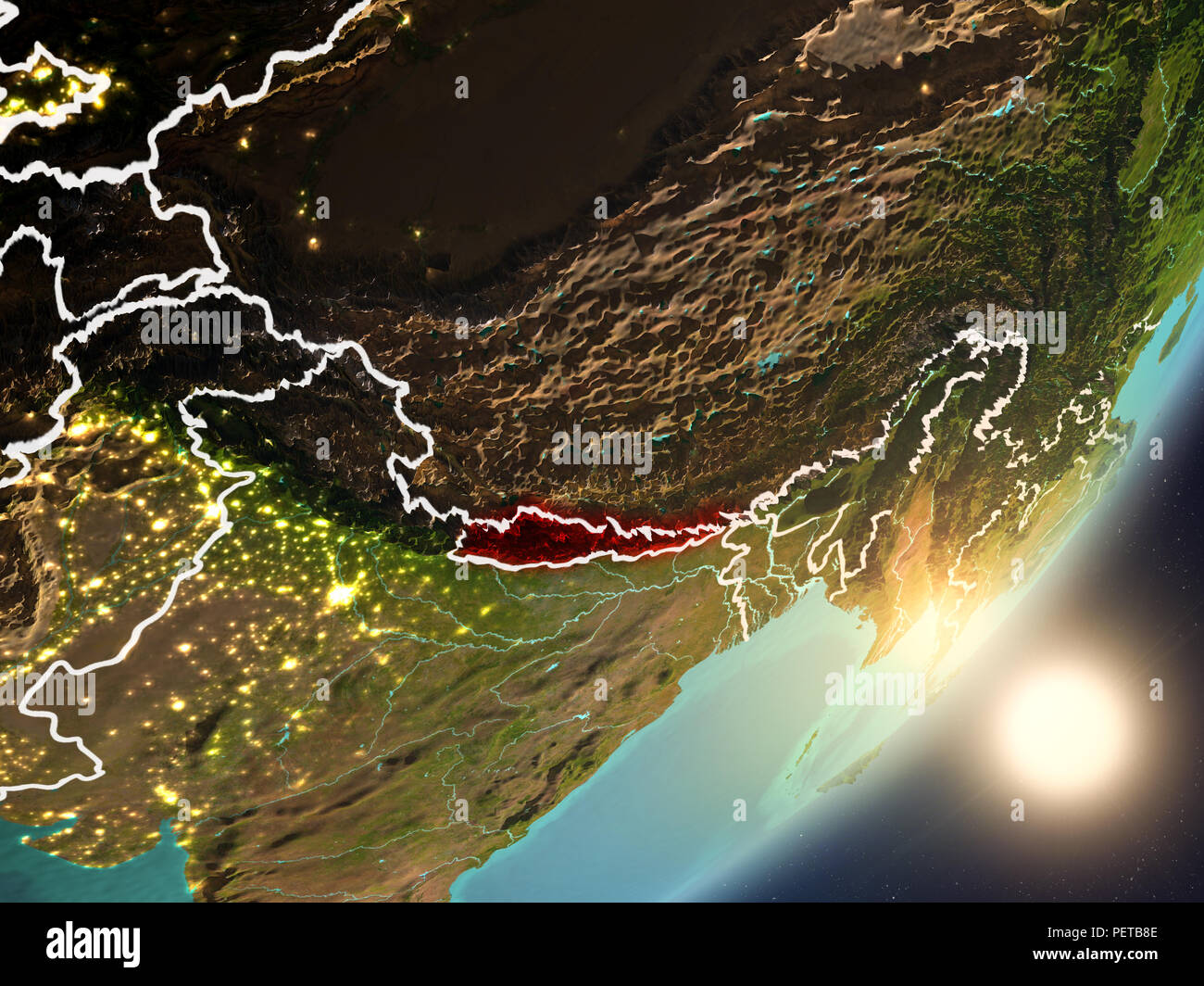 Nepal from space with highly detailed surface textures and visible ...