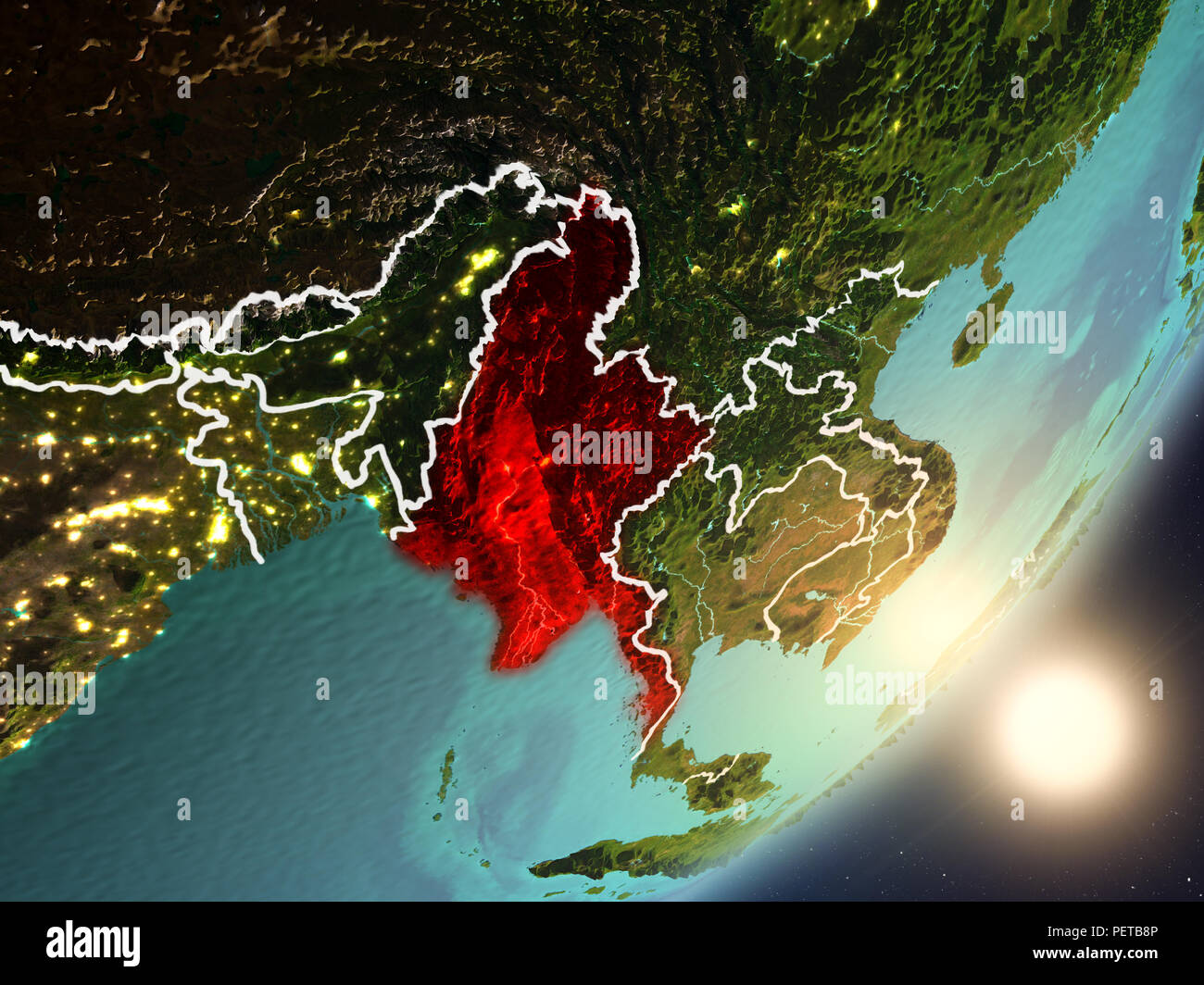 Myanmar from space with highly detailed surface textures and visible ...