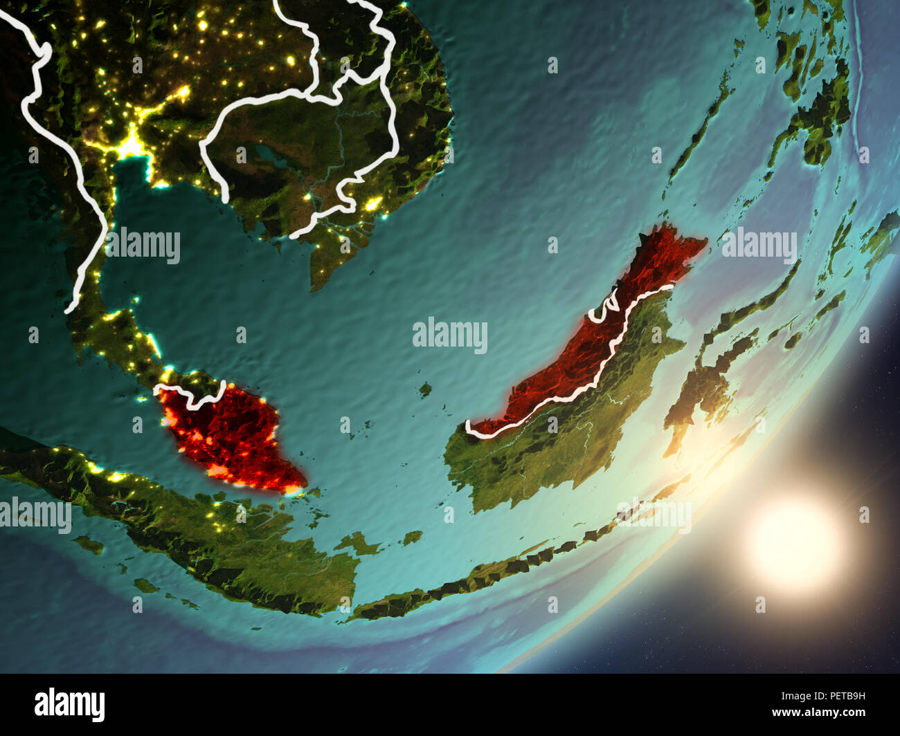 Malaysia from space with highly detailed surface textures and visible ...