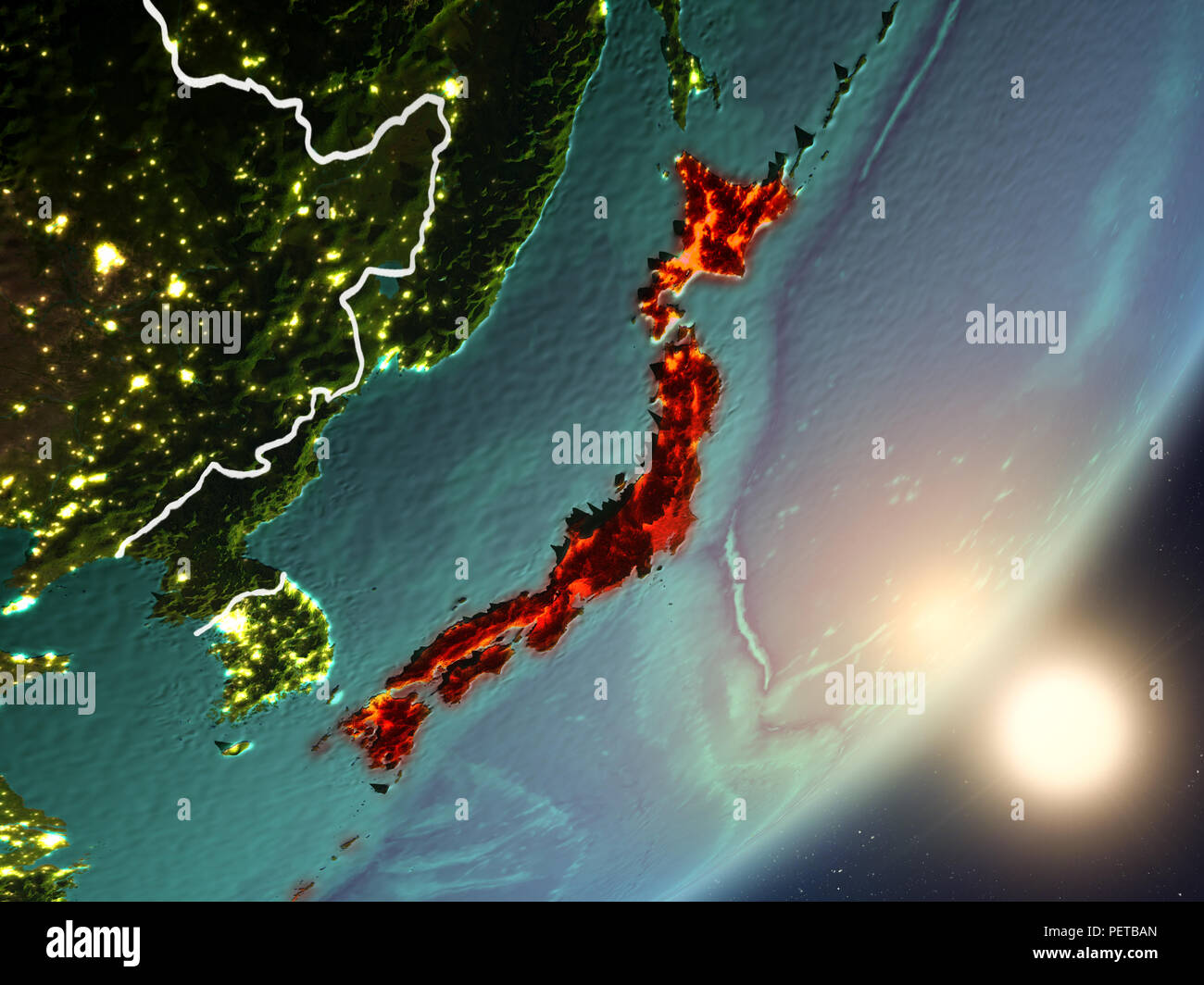 Japan from space with highly detailed surface textures and visible ...