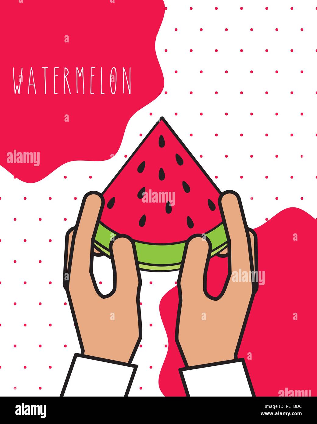 hands holding fresh watermelon natural dots background Stock Vector ...