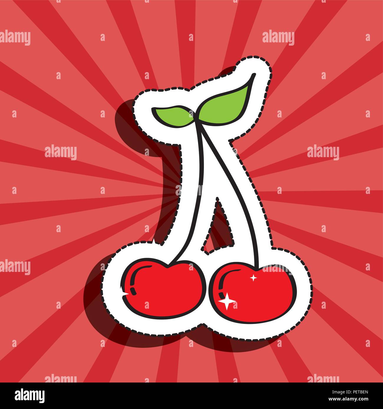 fresh cherry delicious fruit drawing sticker image Stock Vector Image ...
