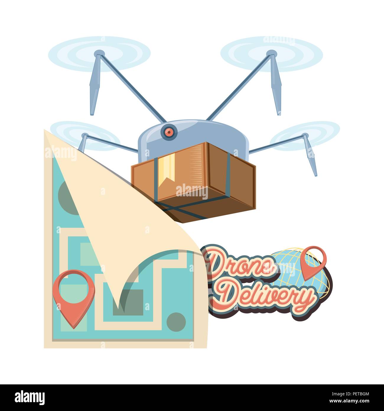 drone delivery service with paper map vector illustration design Stock ...