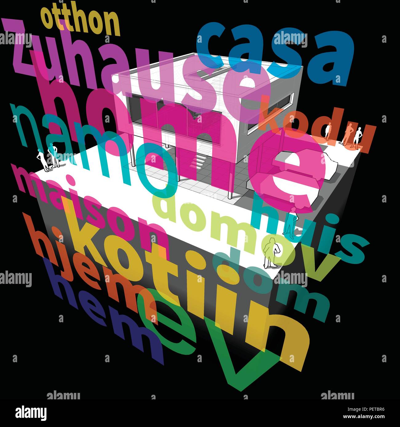 Modern house with word home in many languages diagram Stock Vector ...