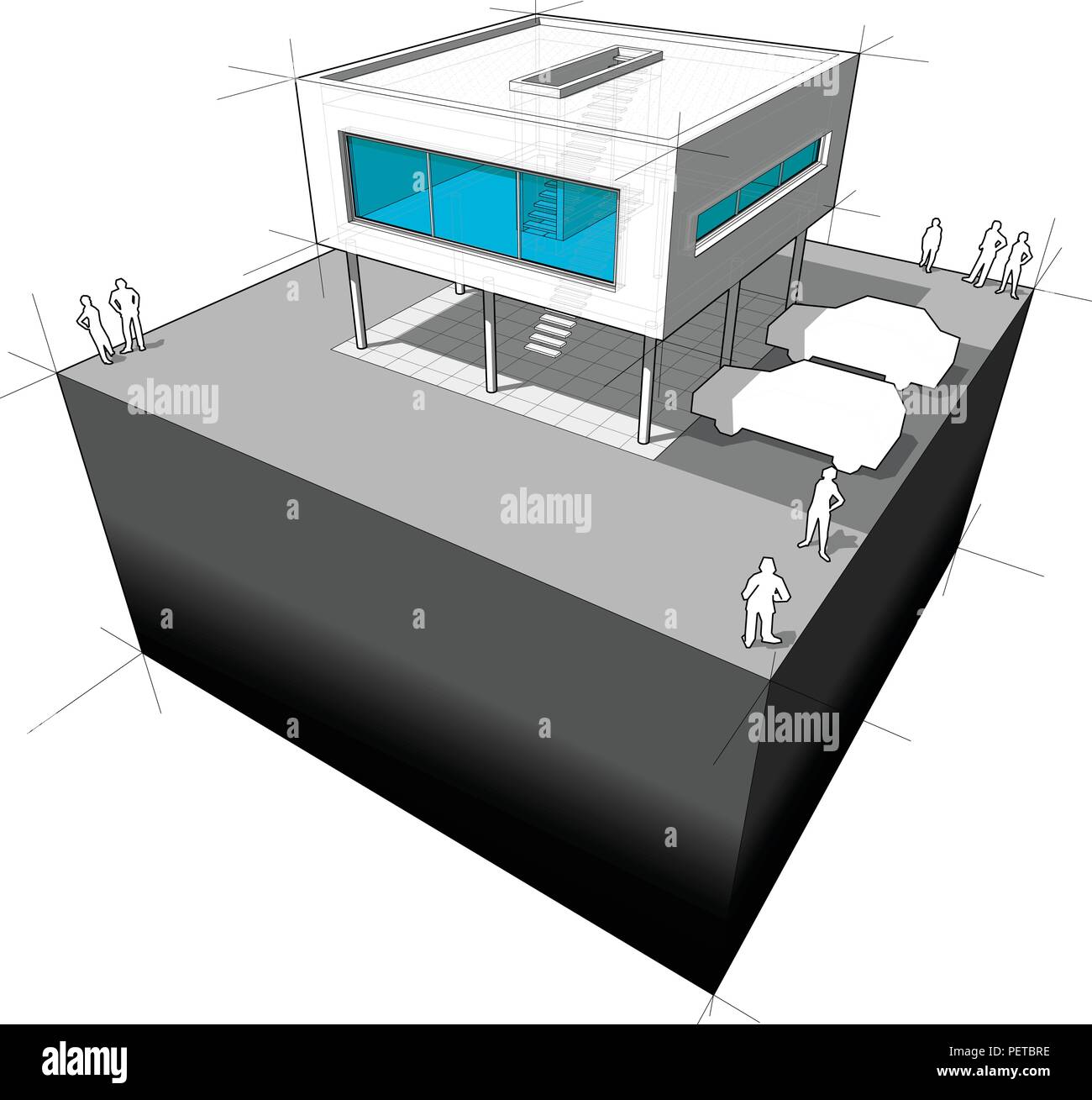 Diagram of a modern house or functionalistic villa Stock Vector Image ...