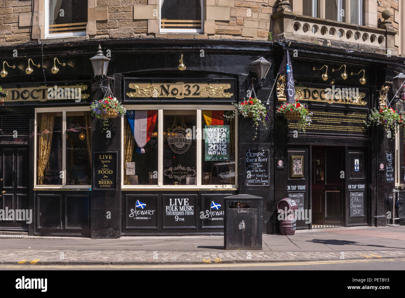Edinburgh, Scotland, UK - June 13, 2012: Black facade and entrance of ...