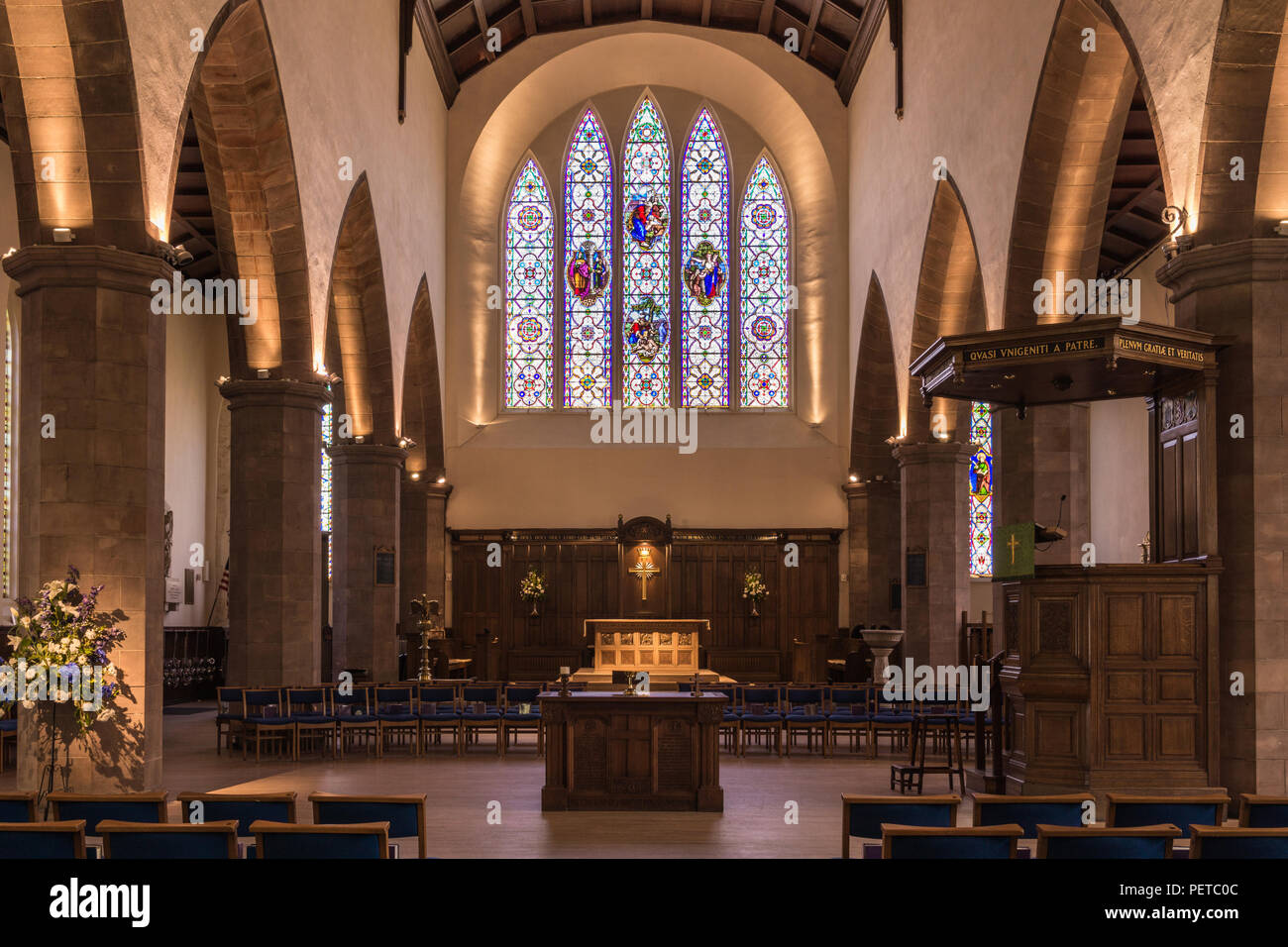 Edinburgh, Scotland, UK - June 13, 2012: Chancel area with pulpit on ...