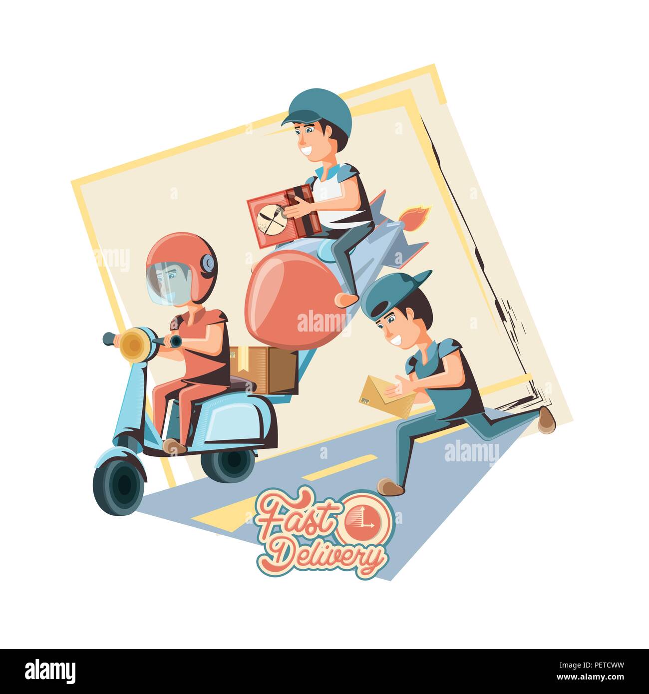 couriers delivery service characters vector illustration design Stock ...