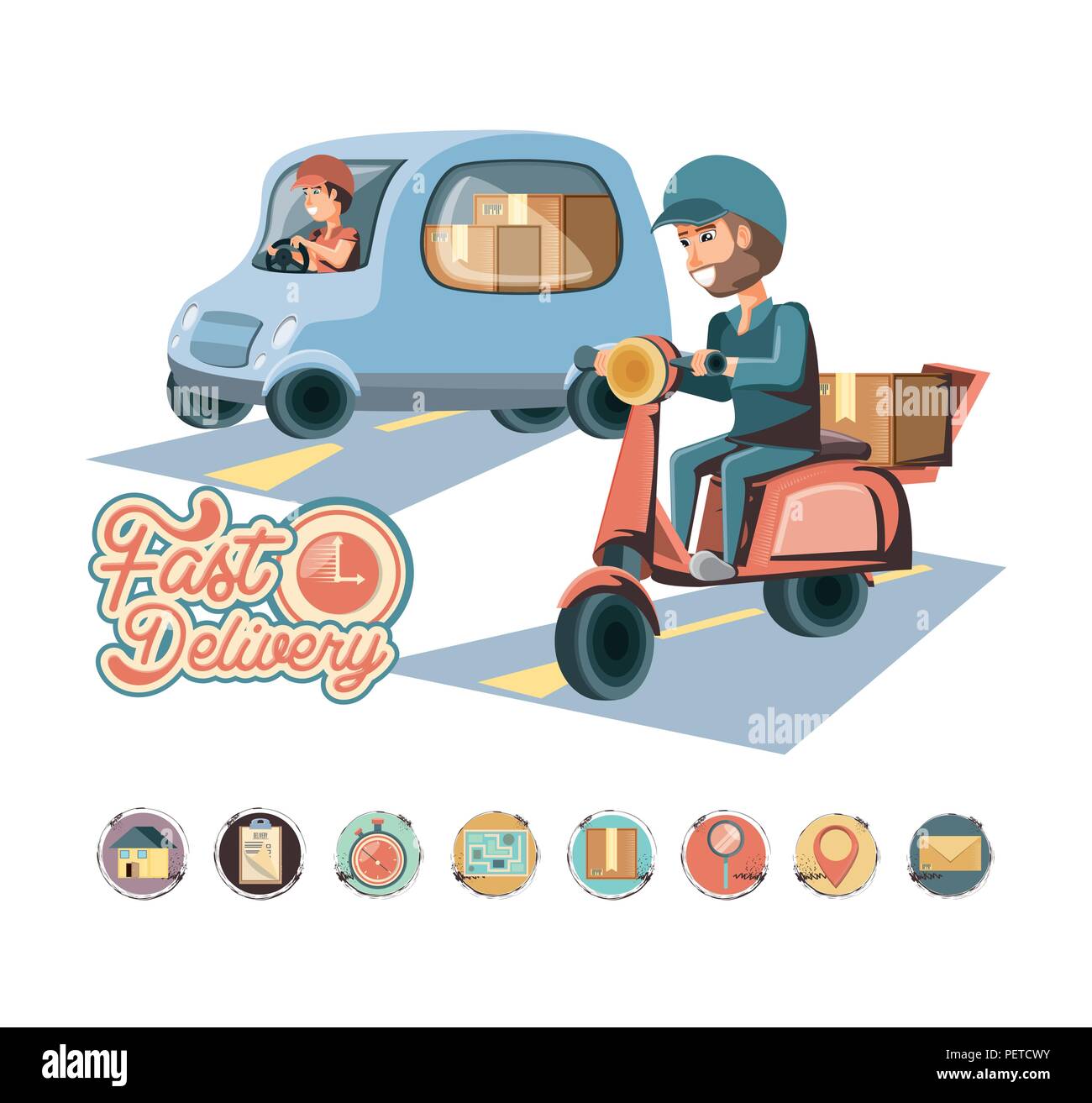 couriers delivery service characters vector illustration design Stock ...