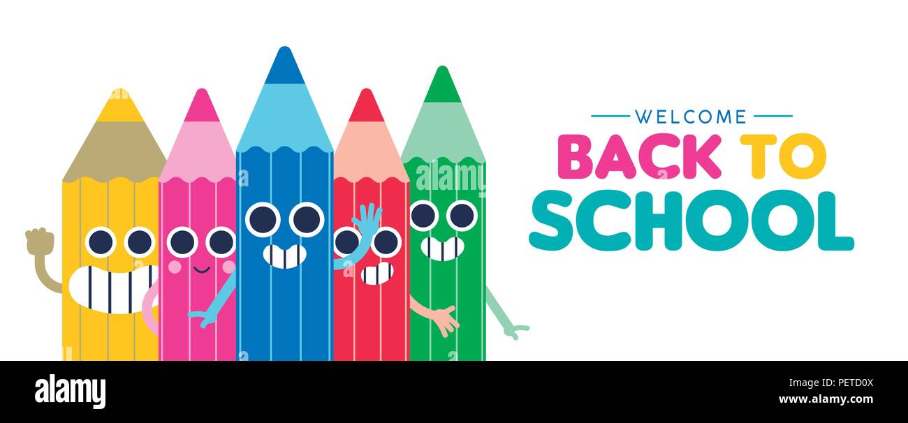 Welcome Back to school web banner illustration with happy color pencil ...