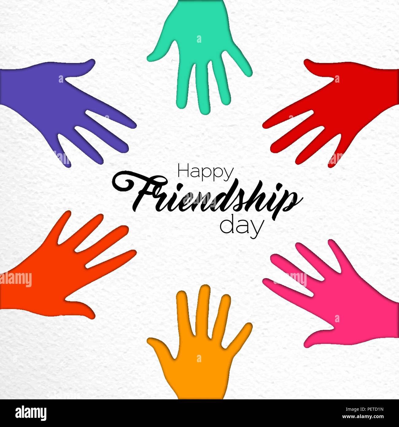 Happy Friendship Day greeting card illustration of friend group hands ...