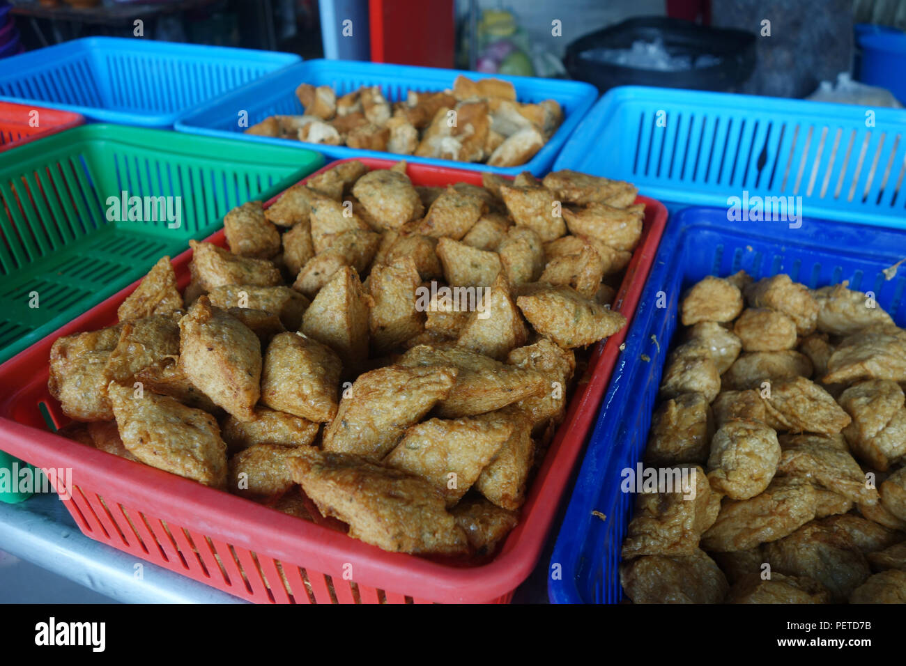 Fish paste cake on market for sell Stock Photo - Alamy