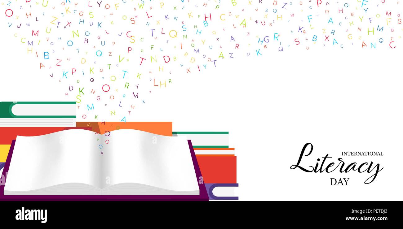 World Literacy Day card illustration of colorful school books for ...