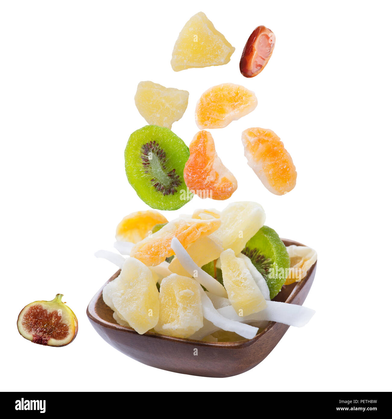 Healthy food: mix from dried fruits in bowl isolated on white Stock ...