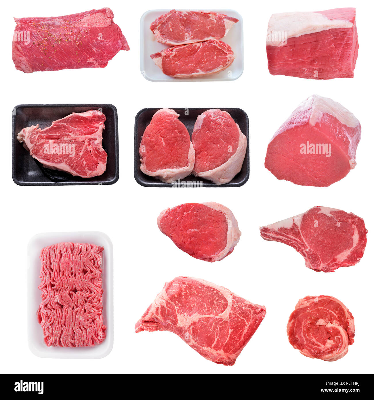 Fresh assorted raw beef isolated on white background Stock Photo - Alamy