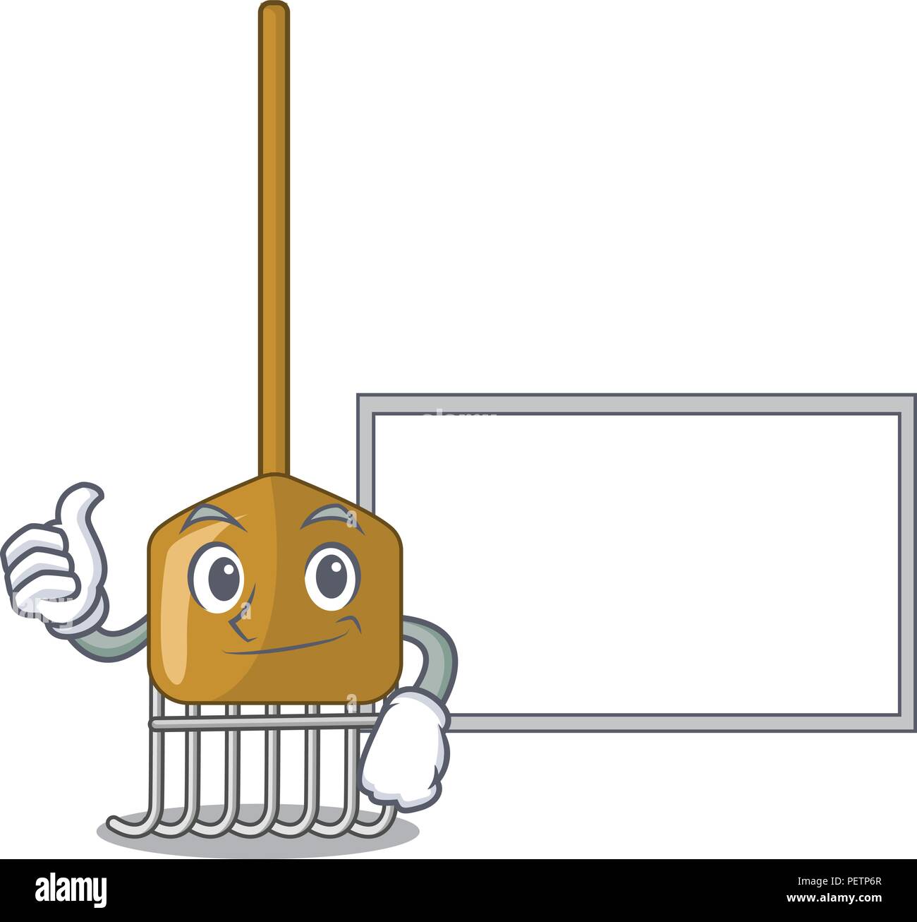 Thumbs up with board rake character cartoon style Stock Vector Image ...