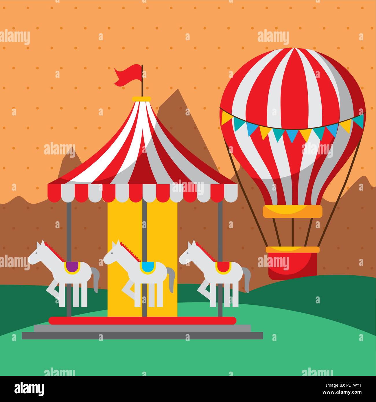 carousel and hot air balloon carnival fun fair festival Stock Vector ...