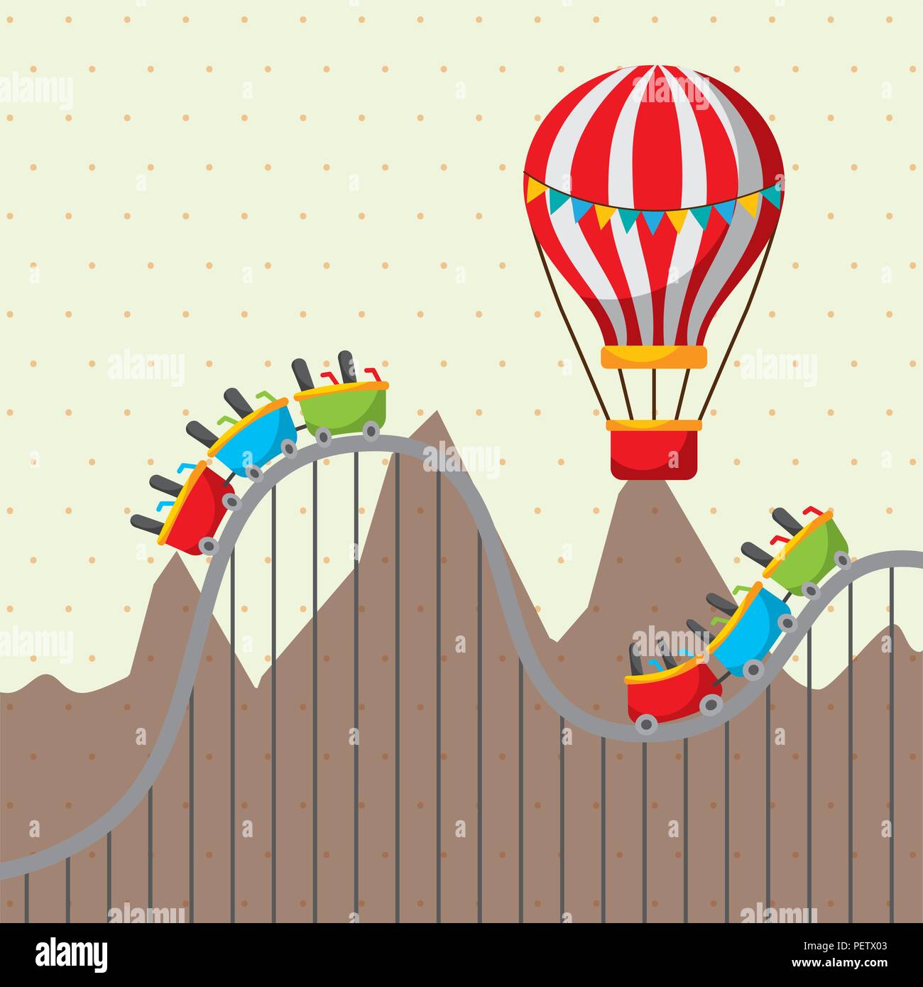roller coaster and flying hot air balloon mountains carnival fun fair ...