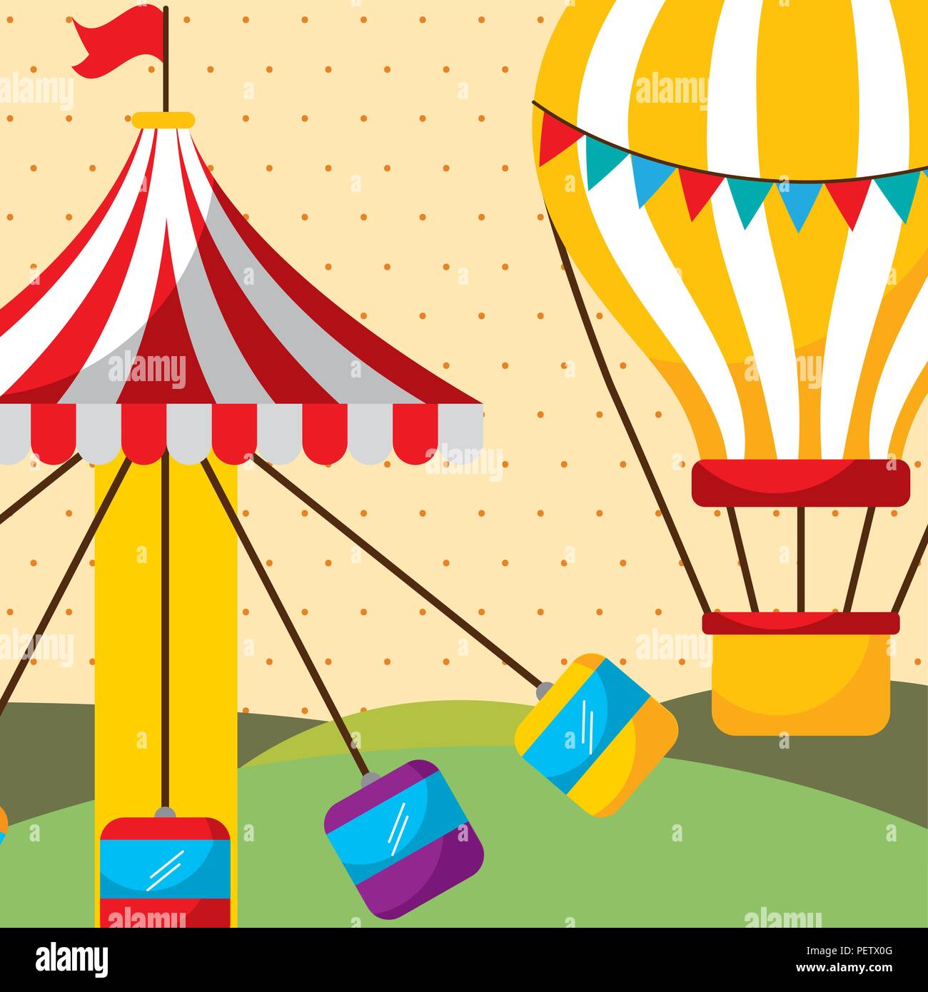carousel with seats and hot air balloon carnival fun fair festival ...