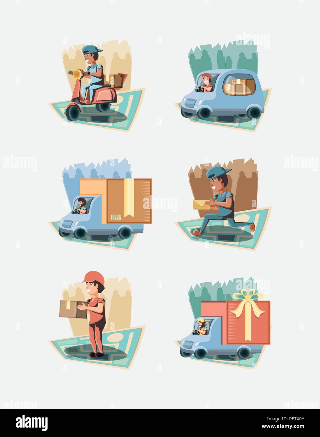 couriers delivery service characters vector illustration design Stock ...