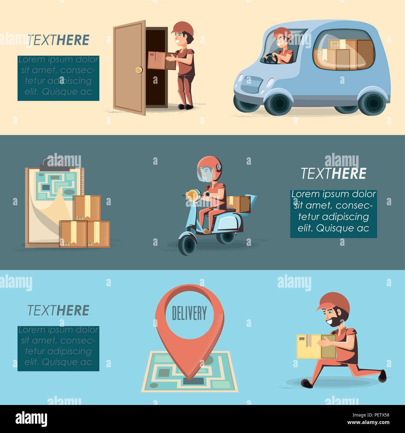 couriers delivery service characters vector illustration design Stock ...