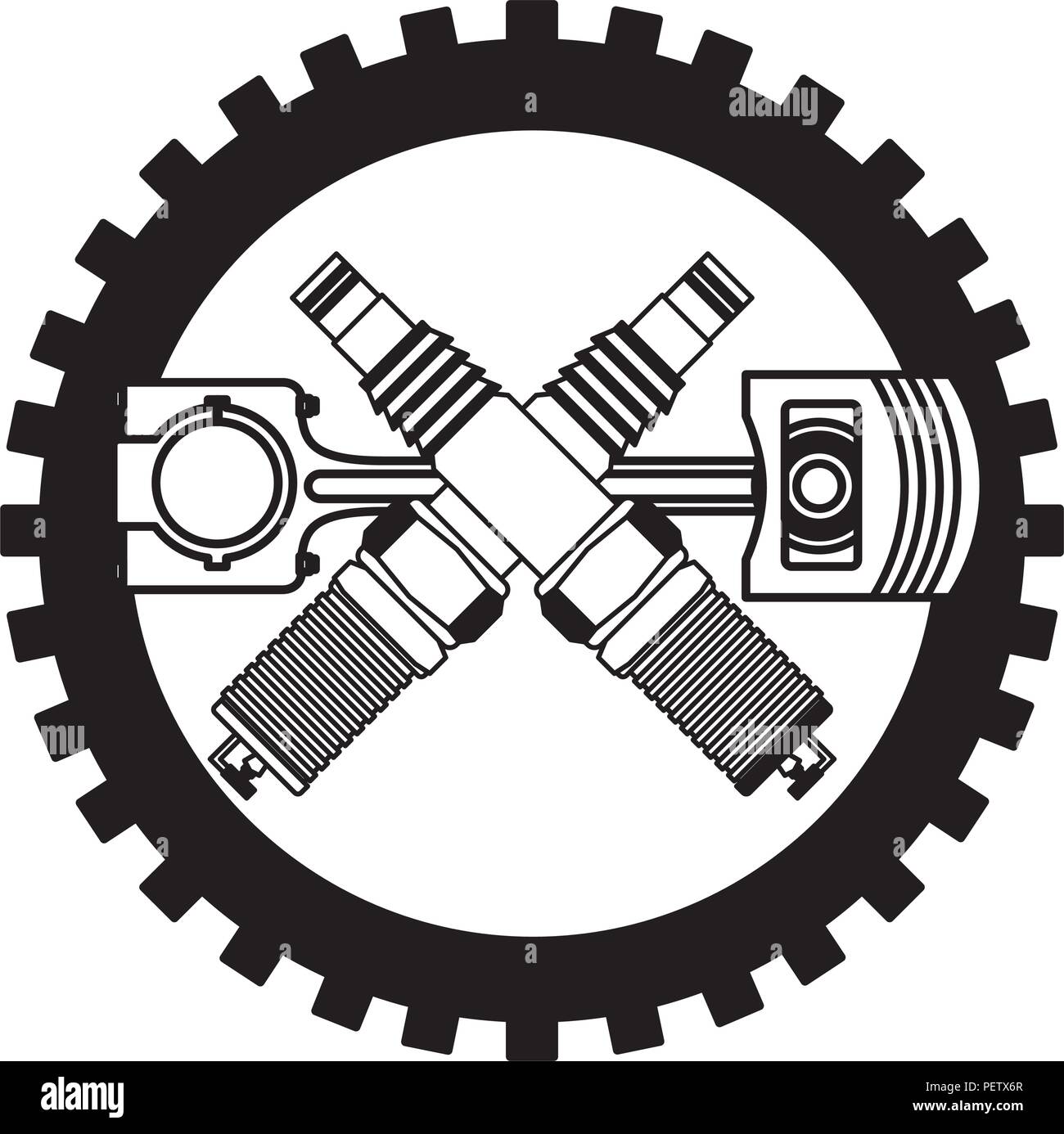 industry automotive piston and spark plugs gear mechanic Stock Vector ...