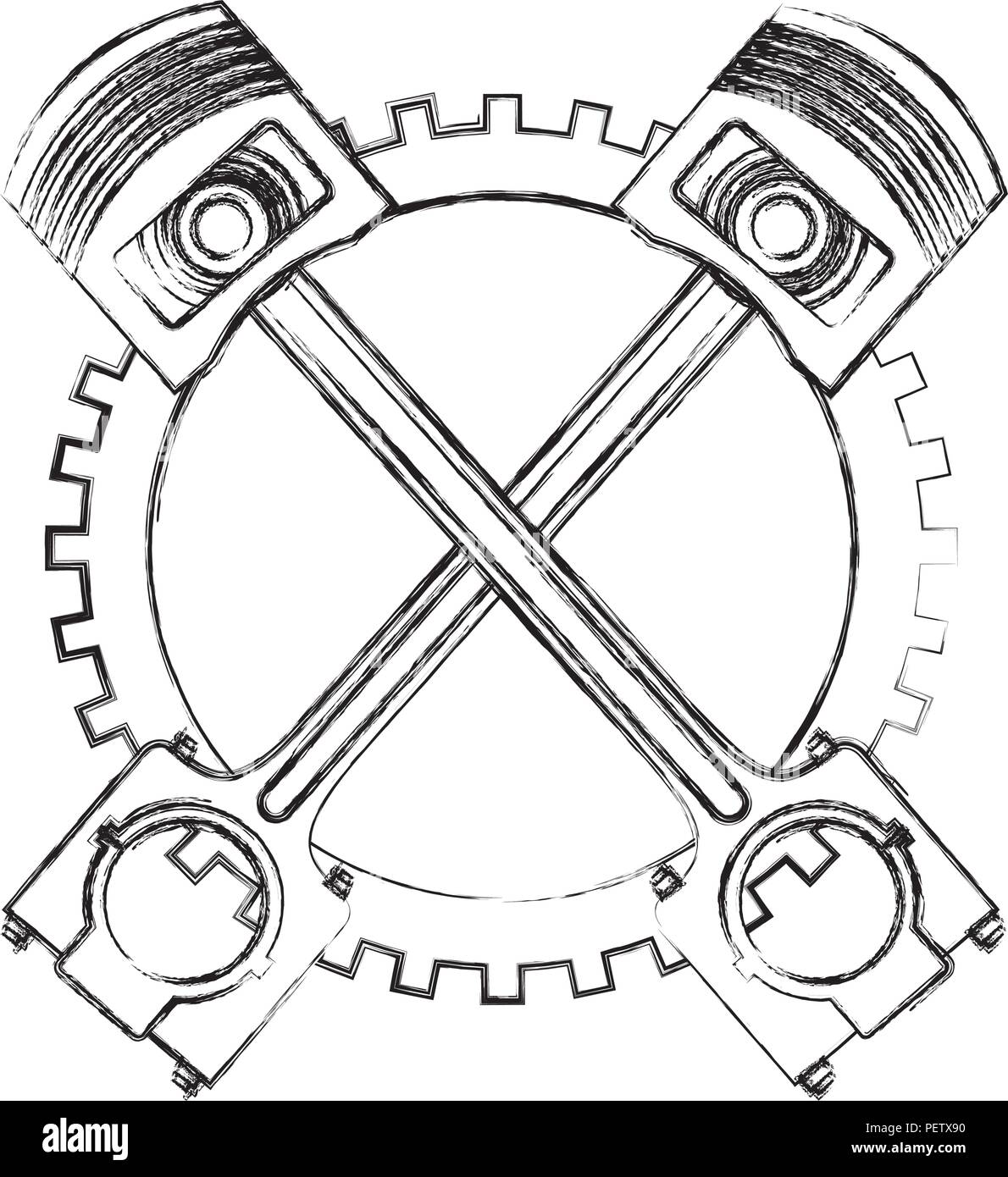 crossed pistons gear cogwheel industry automotive Stock Vector Image ...