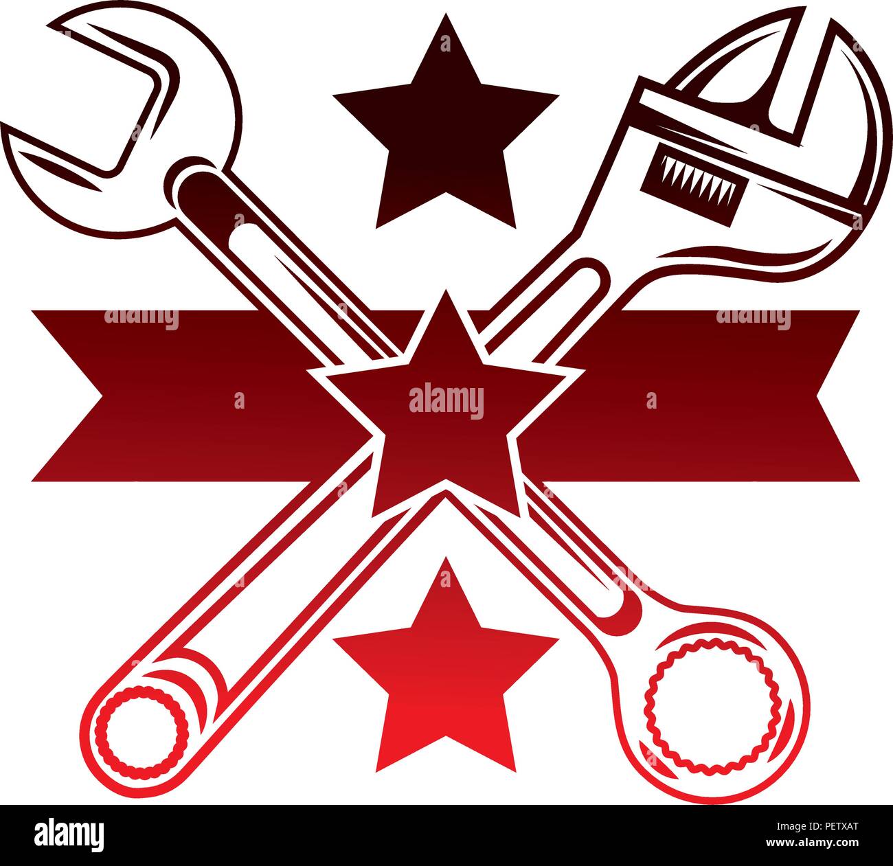 crossed adjustable wrench and spanner tools stars emblem Stock Vector ...