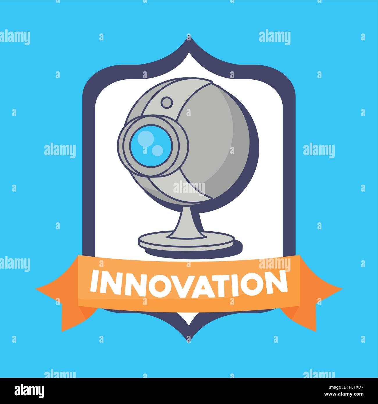 decorative frame with web cam icon over blue background, colorful ...