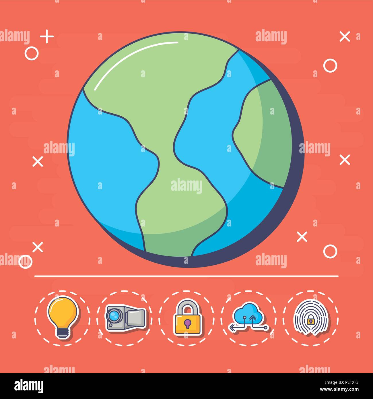 earth planet with innovation and technology related icons around over ...