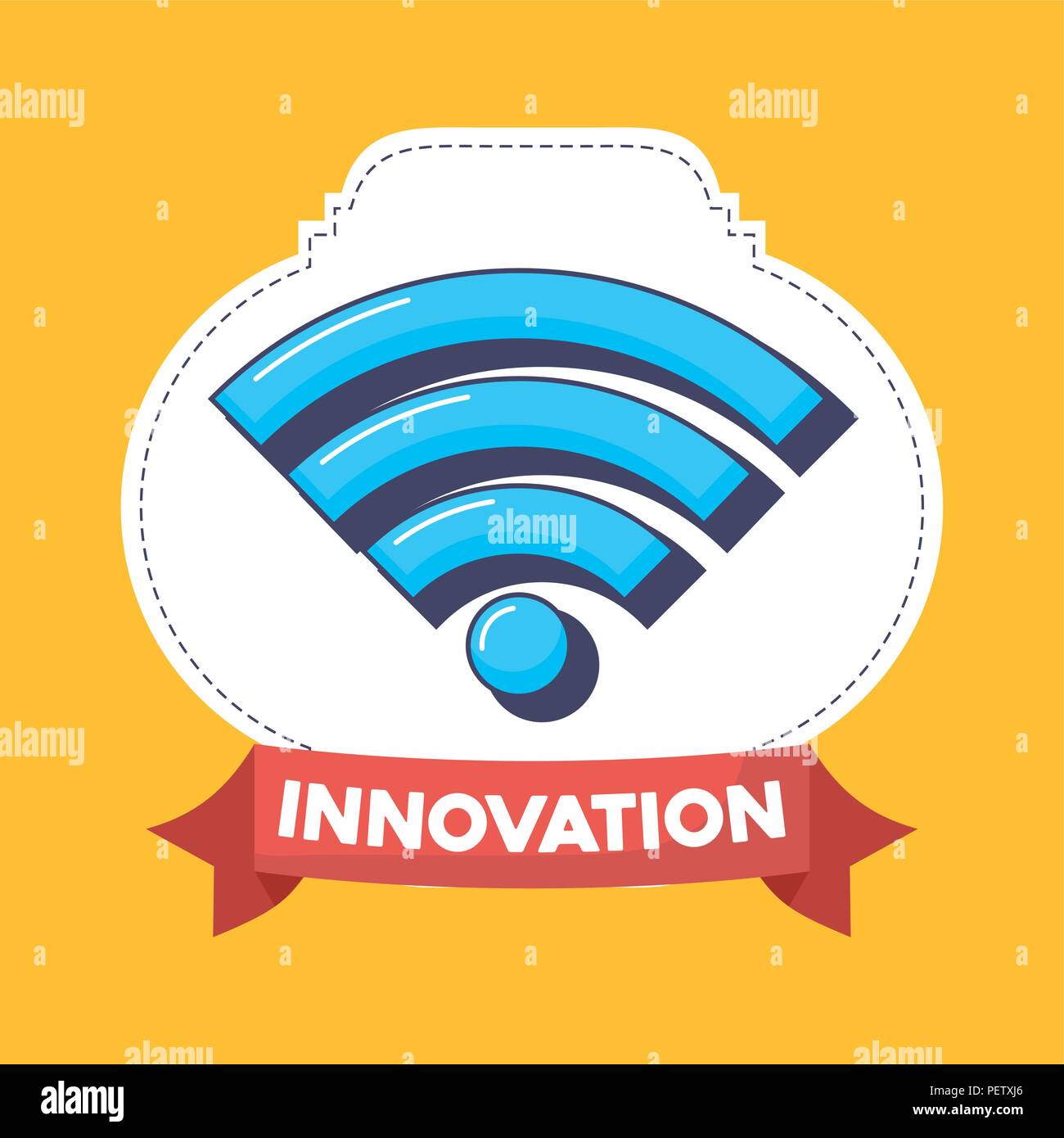 decorative frame with wifi symbol over yellow background, colorful ...