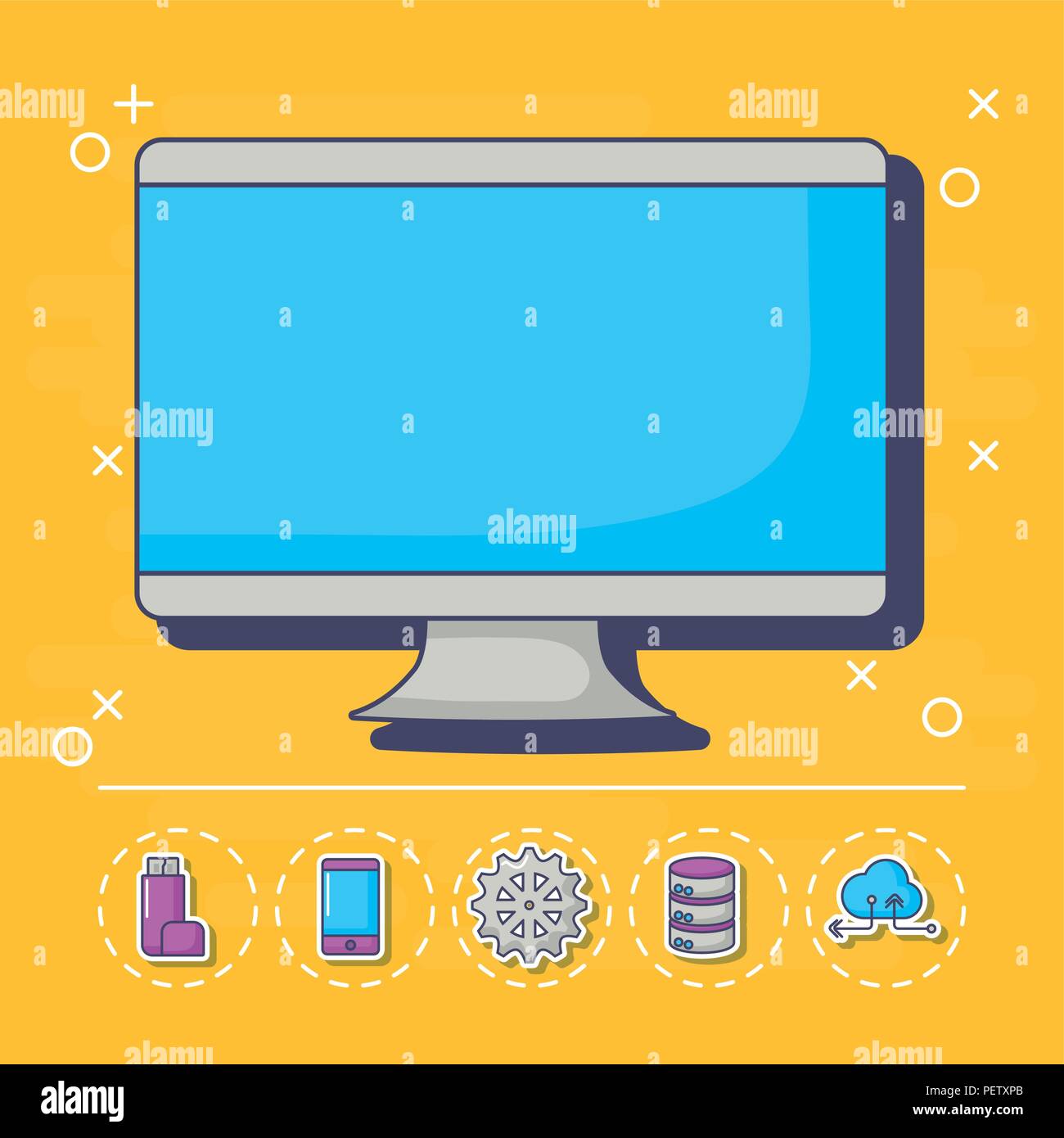 computer with innovation and technology related icons around over ...