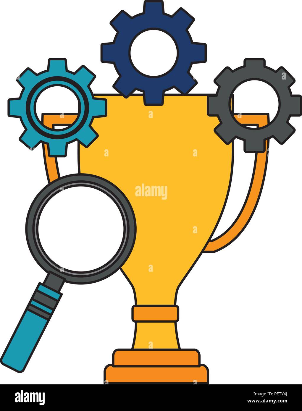 trophy award cup with magnifying glass and gear Stock Vector Image ...