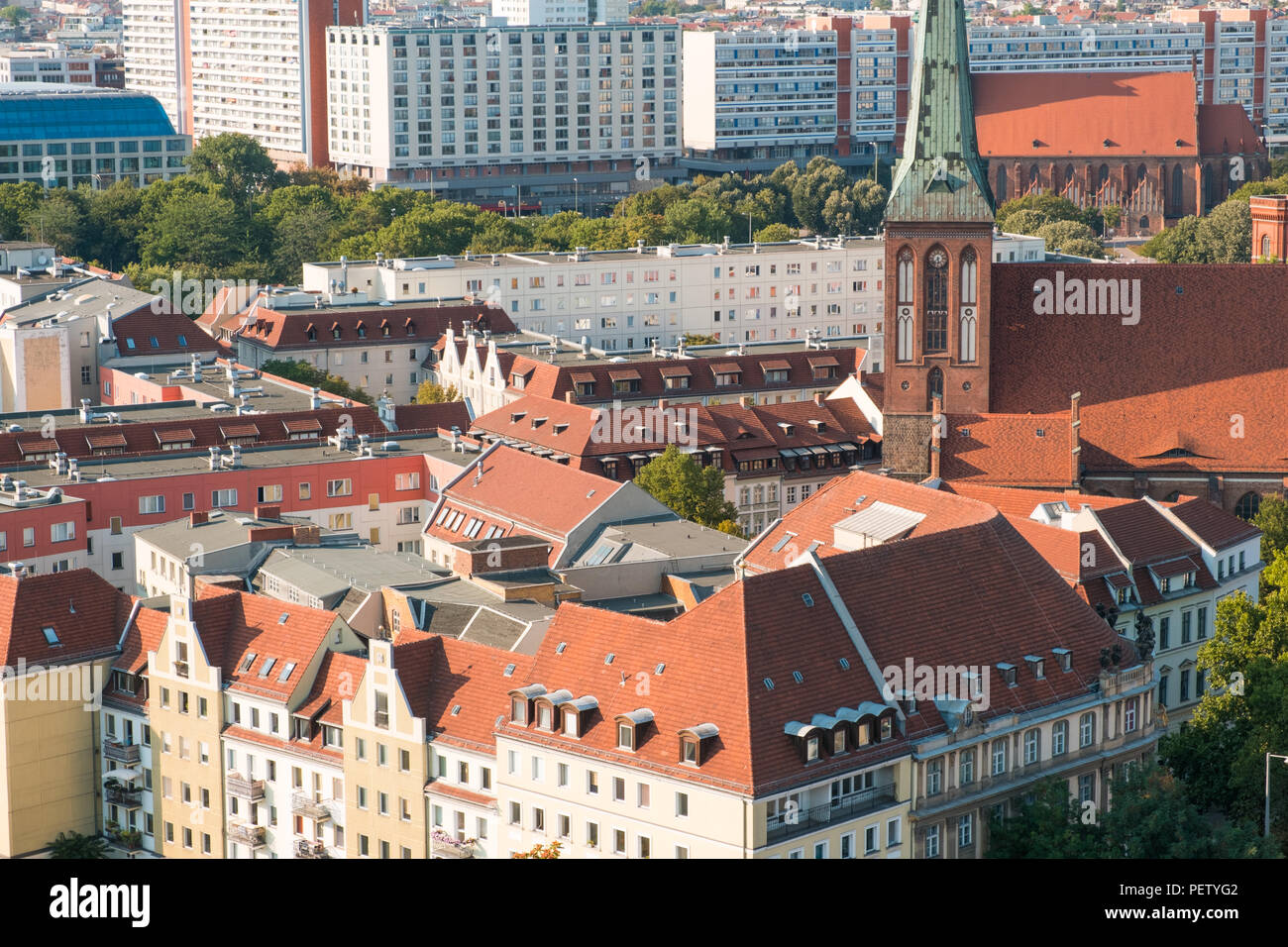 City aerial in Berlin - residential buildings from above Stock Photo ...
