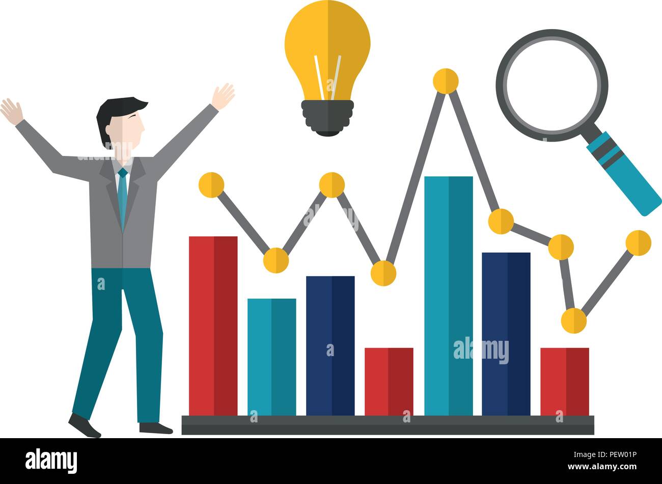 businessman creativity chart and magnifying glass Stock Vector Image ...