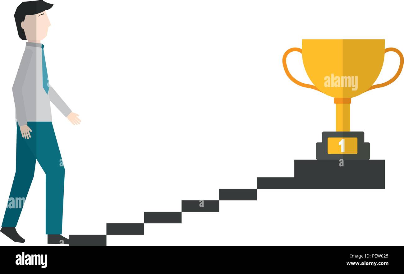 businessman climbs stairs with trophy on top Stock Vector Image & Art ...