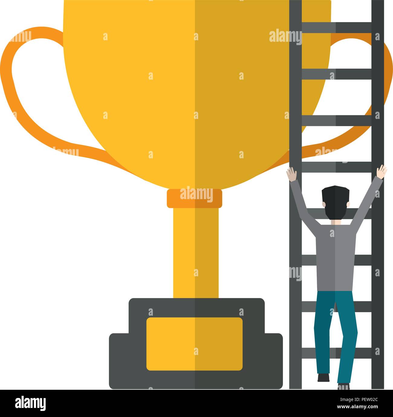 businessman climbs stairs big trophy award Stock Vector Image & Art - Alamy
