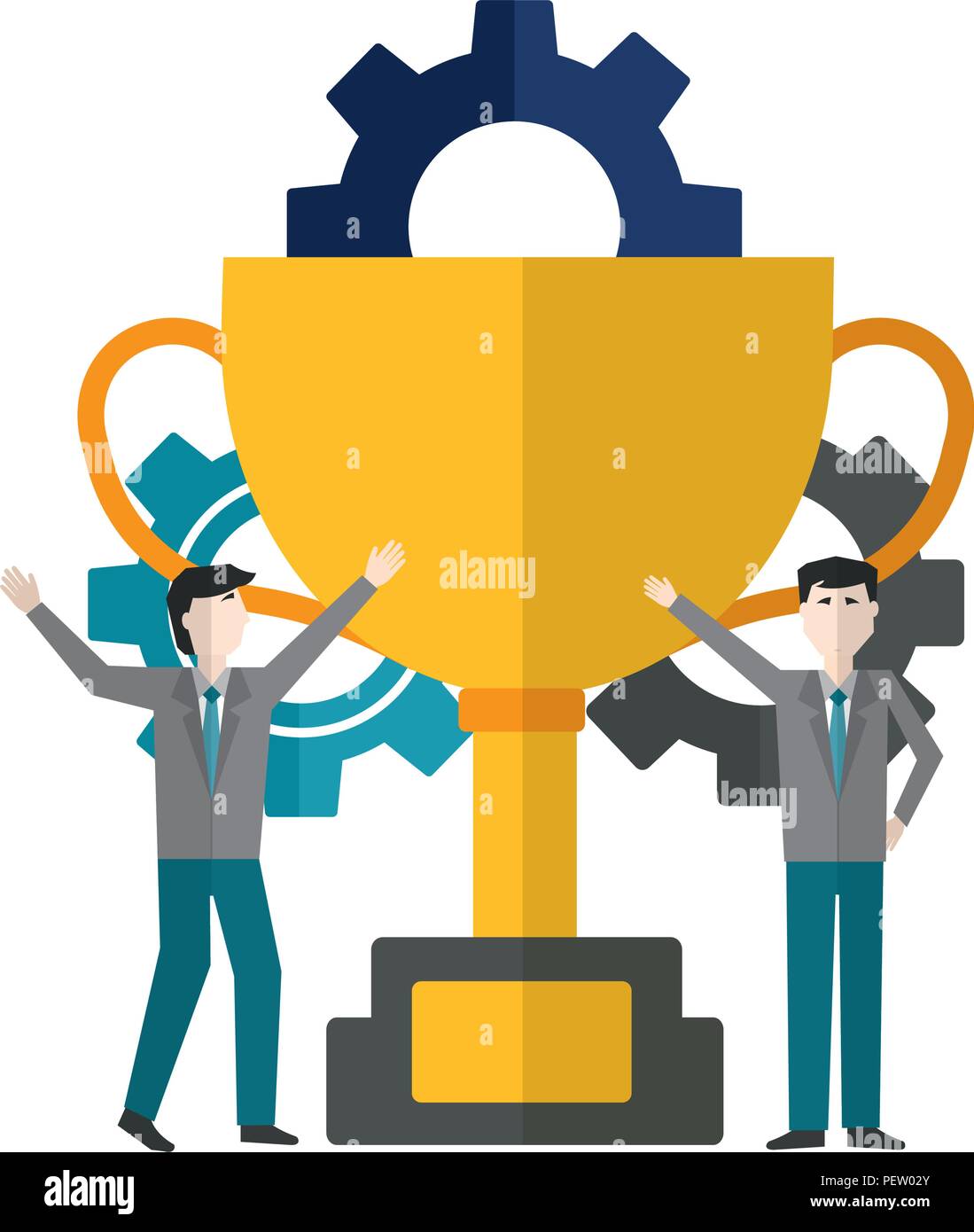 businessmen with trophy and gears work team Stock Vector Image & Art ...