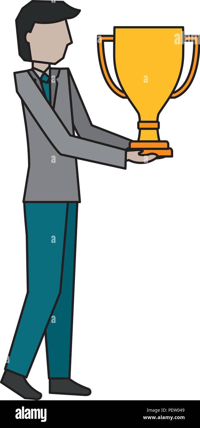 Businessman Holding Trophy Award Success Stock Vector Image And Art Alamy