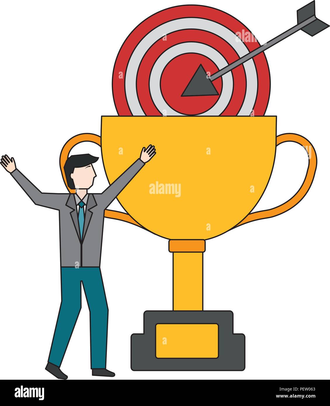 businessman celebrating trophy and target business Stock Vector Image ...