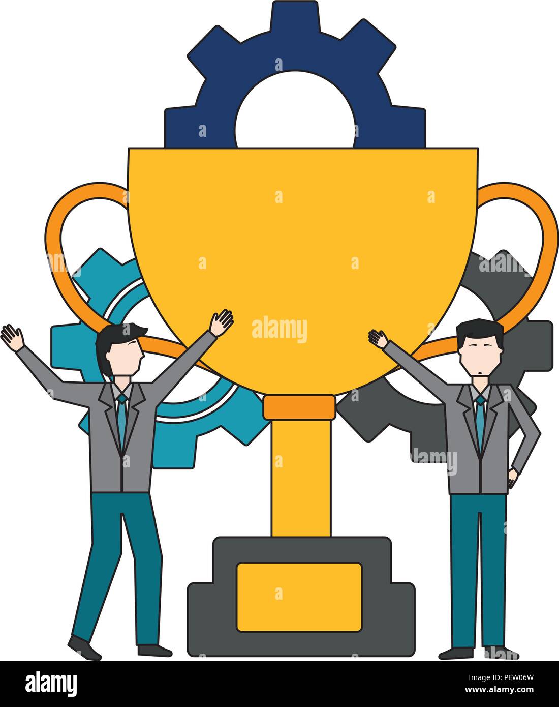 businessmen with trophy and gears work team Stock Vector Image & Art ...