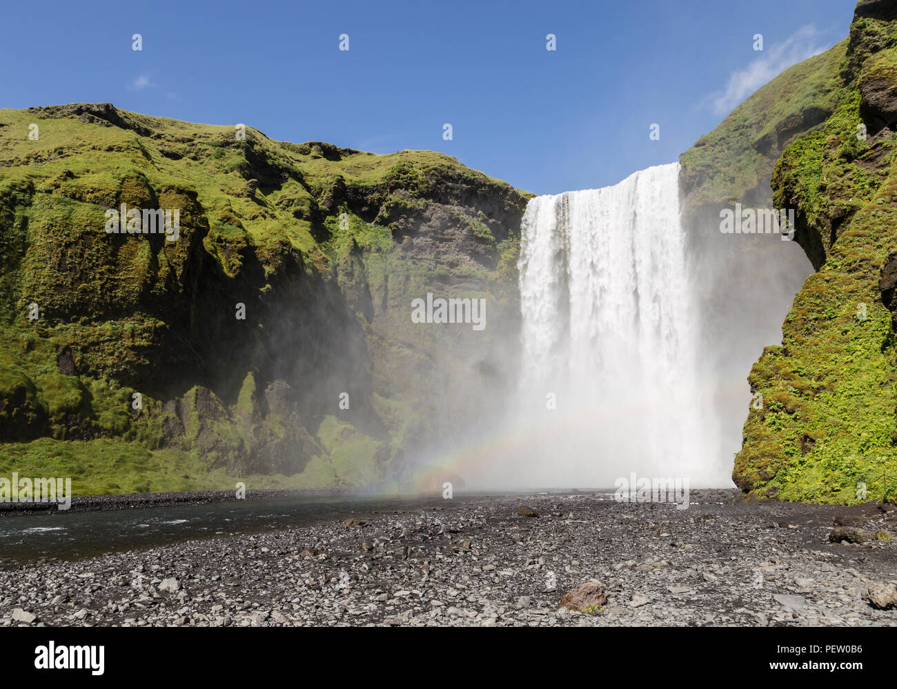 Stunning view of the famous Skogafoss waterfall in southern Iceland on ...
