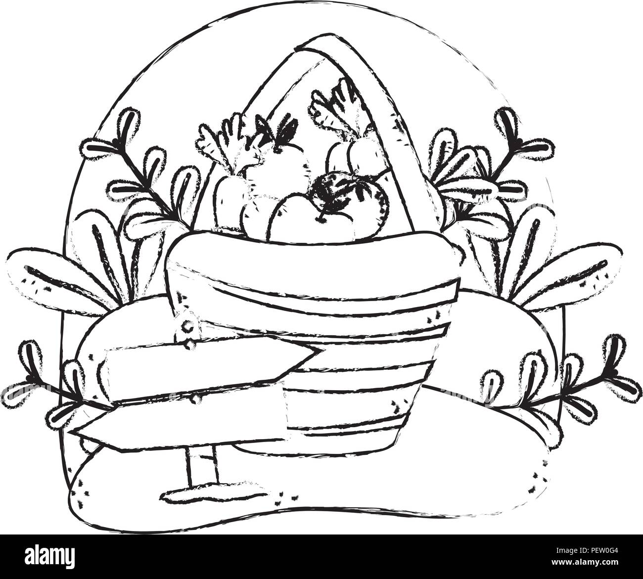 grunge vegetables and fruits inside hamper farm products Stock Vector ... grunge vegetables and fruits inside hamper farm products Stock Vector ...