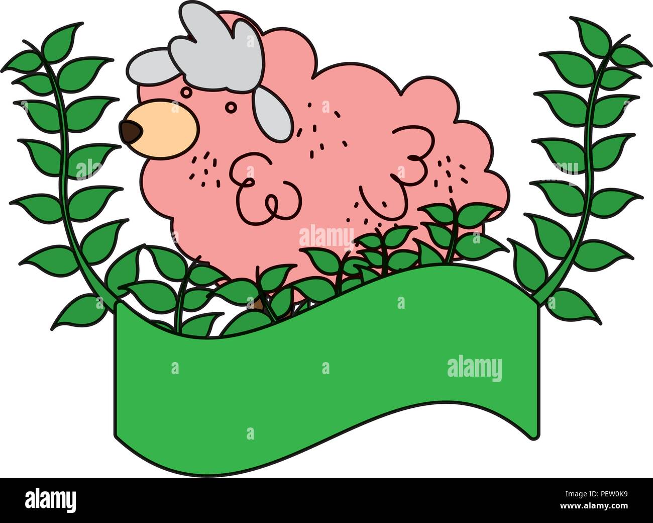 color sheep farm animal with branches plant Stock Vector Image & Art ...