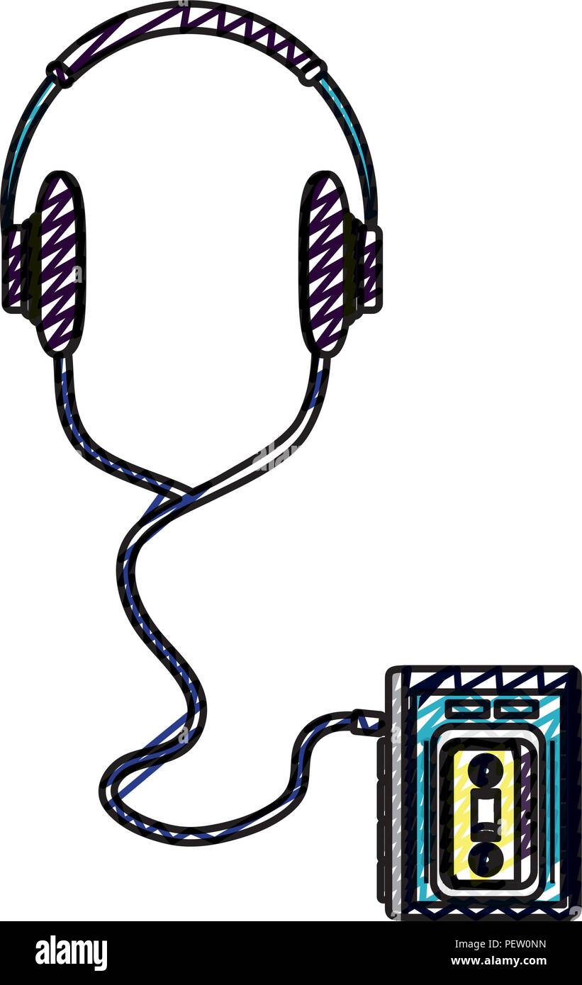 doodle headphones listen cassette music technology Stock Vector Image ...
