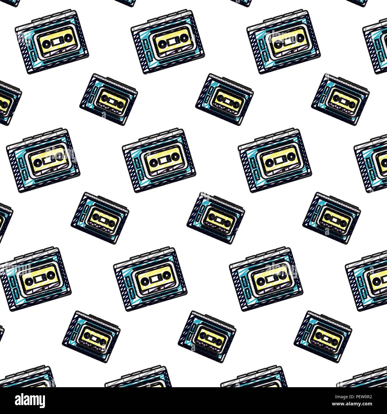 doodle plastic cassette tape stereo background Stock Vector Image & Art ...